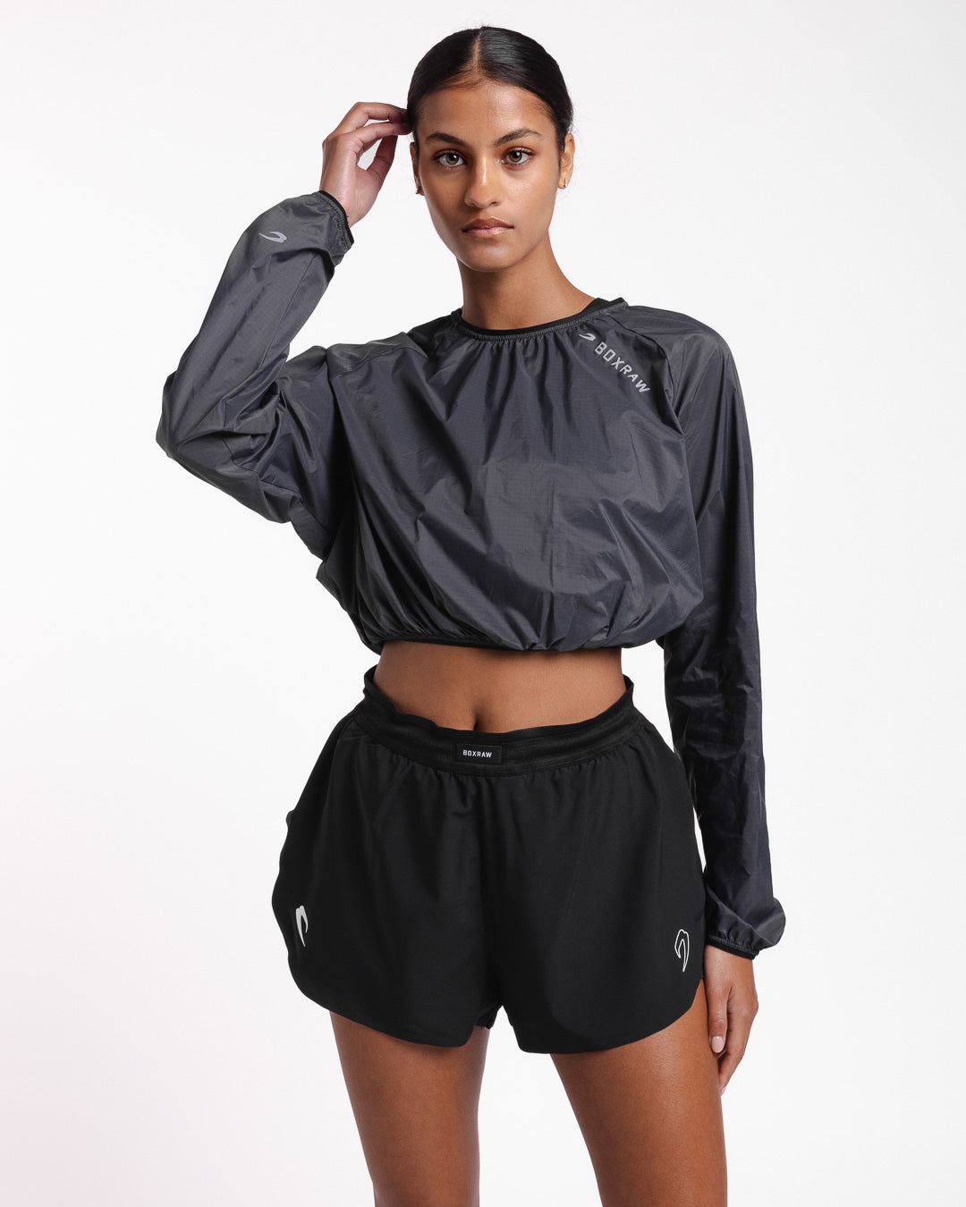 Genaro Cropped Windbreaker Crew - Charcoal | BOXRAW