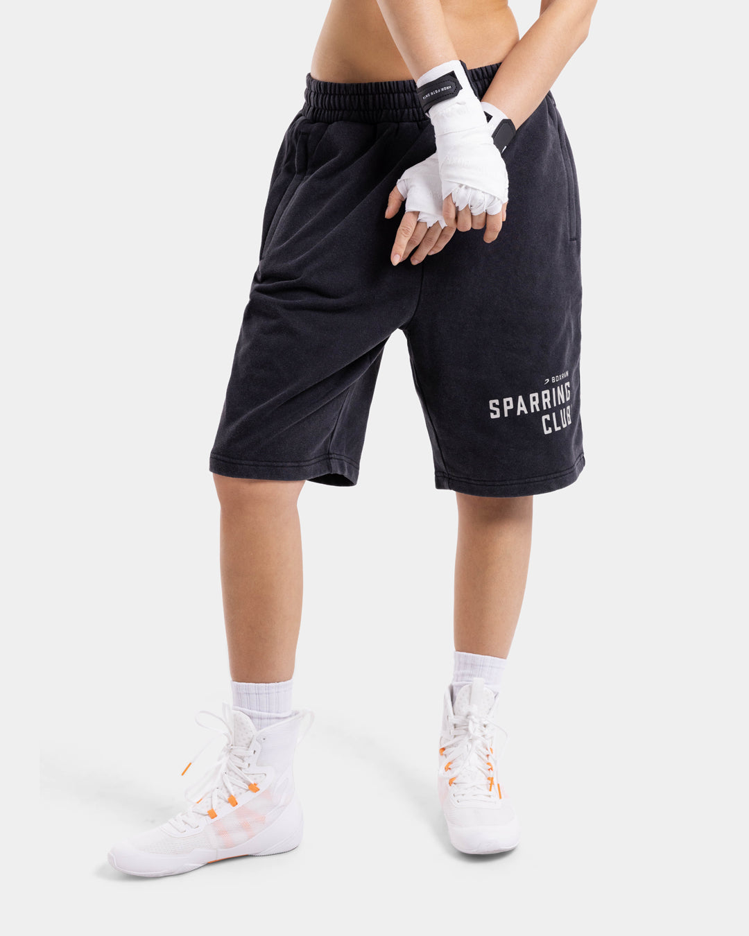 Women's Sparring Club Sweat Shorts - Washed Black | BOXRAW